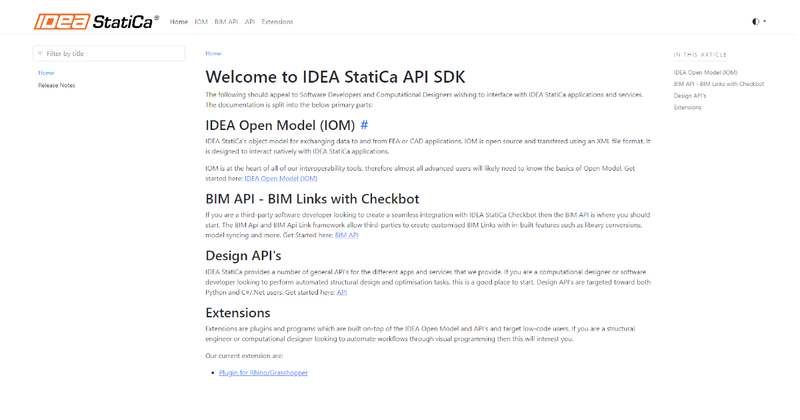 New API/Developer documentation website | IDEA StatiCa